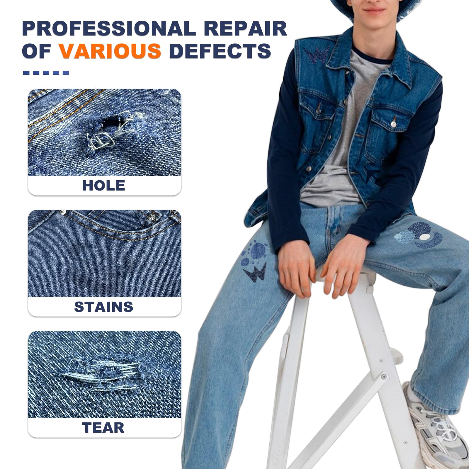 Azobur Iron on Patches for Clothing Repair, 8 Pcs Jean Patches for Inside and Outside, Sew on Iron on Denim Patches for Jeans Kits 5"x 8"(Eight Colors)