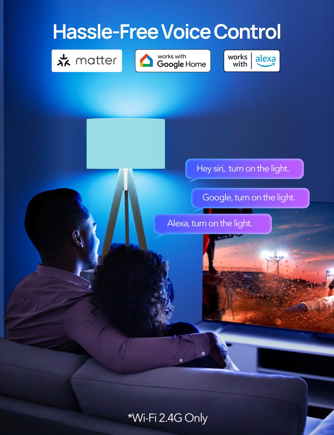 mujoy Smart Light Bulbs (Matter), Color Changing Light Bulb Work with Google Home/Alexa/Apple Home, A19 E26 Alexa Smart Light Bulb, 800LM CRI>90 RGBWW Music Sync, 60W Equivalent, 4 Pack