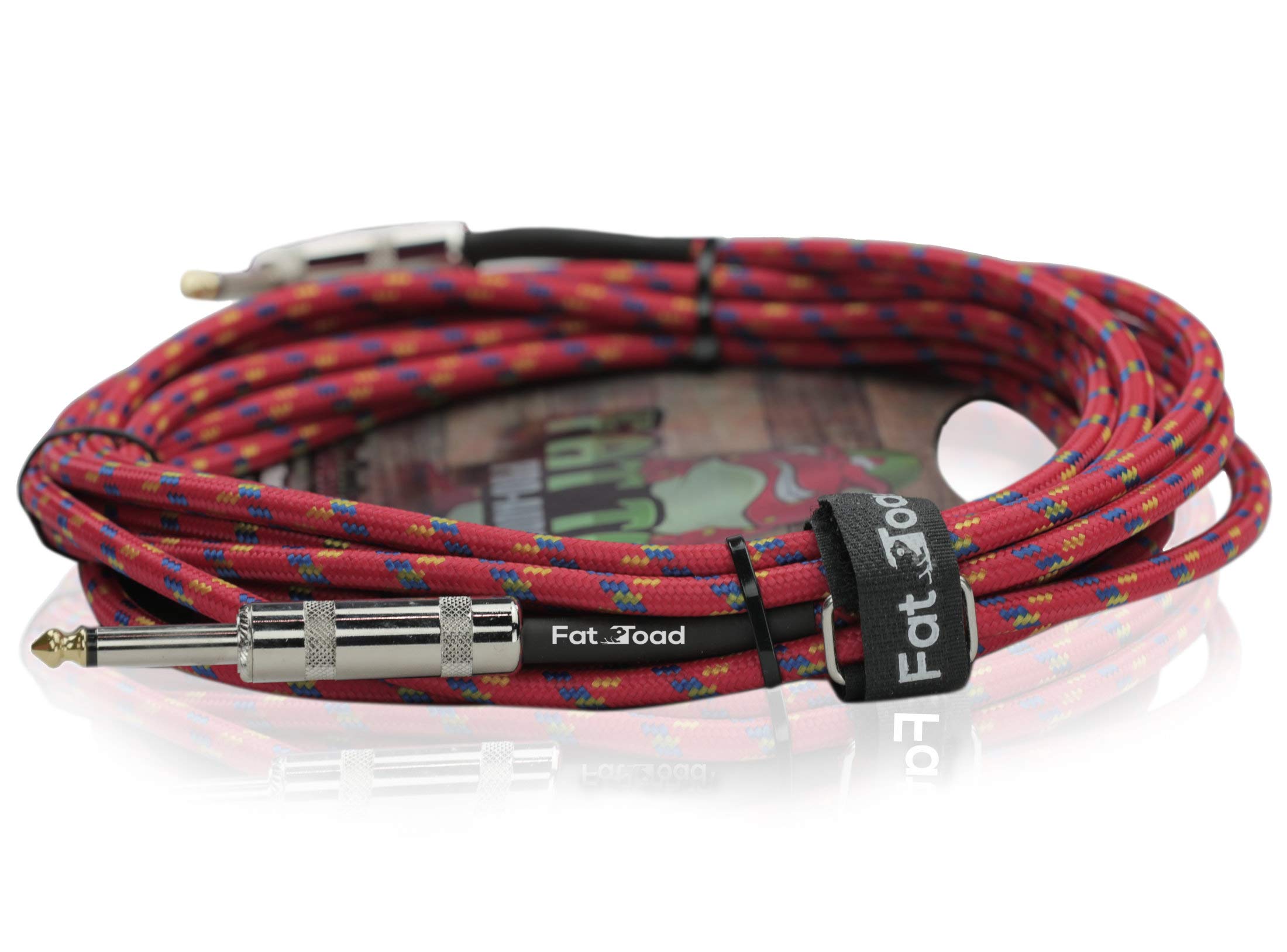 Fat Toad Guitar Cords (4 Pack) Right Angle to Straight-End Instrument Cable Tweed Cloth Jacket Braided Woven 20FT 1/4 Inch Jack TS for Electric Guitar, Bass, AMP | Shielded 24 AWG Patch Conductor
