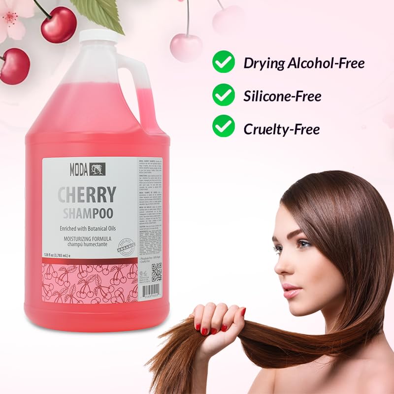 MODA - Moisturizing Shampoo for All Hair Types, Cherry, 128 Oz, Professional - Deeply Cleanses and Conditions, Strengthens, Restores and Shine your Hair