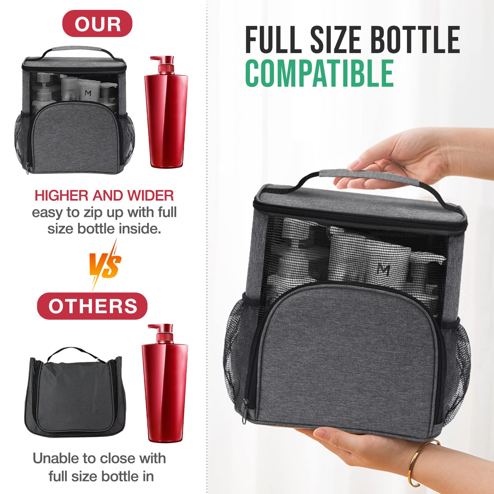 BINSUNS Portable Shower Caddy, Hanging Toiletry Bag with Phone Pocket, Travel Shower Caddy Organizer College Essentials - College, Dorms, Gym, Camp, Bath(Cow)