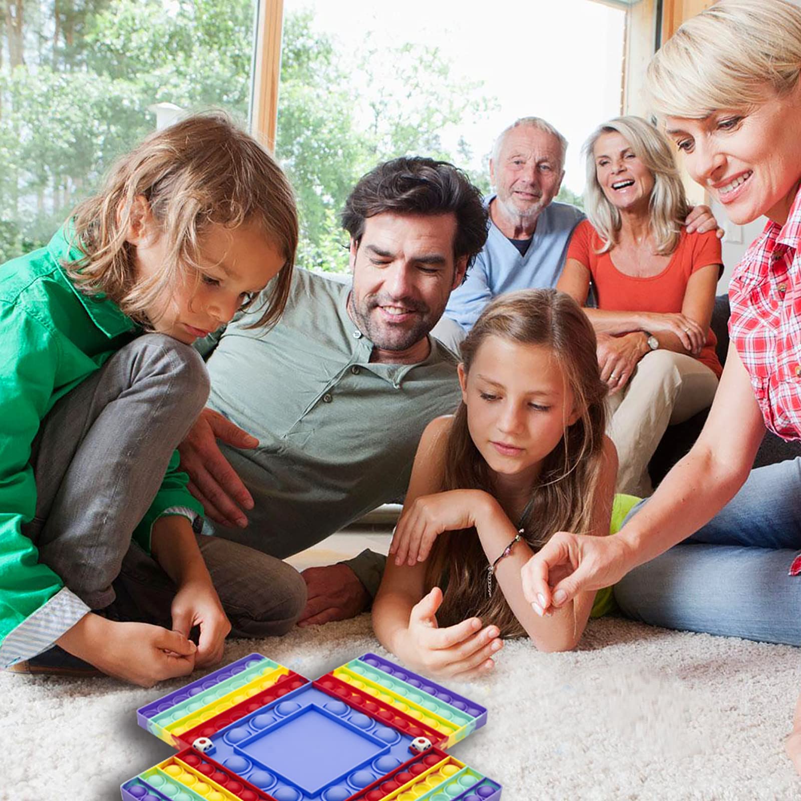 Gexond Big Size Pop Game Board Fidget Toy, Large Rainbow Pop Chess Board for 4 Players Games - Interactive Jumboo Stress Relief Pop Game with Dice for Parent/Kids Time