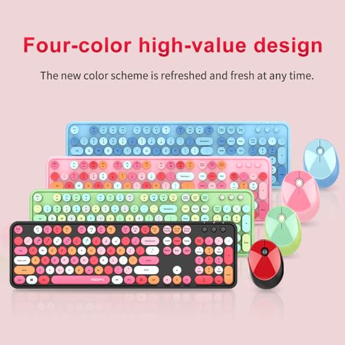 Mofii Wireless Keyboard and Mouse Combo,2.4G USB Multi-Color Cute Full Size Keyboard and Optical Mice Set for Computer Desktop PC Laptop (Green-Mixed)……