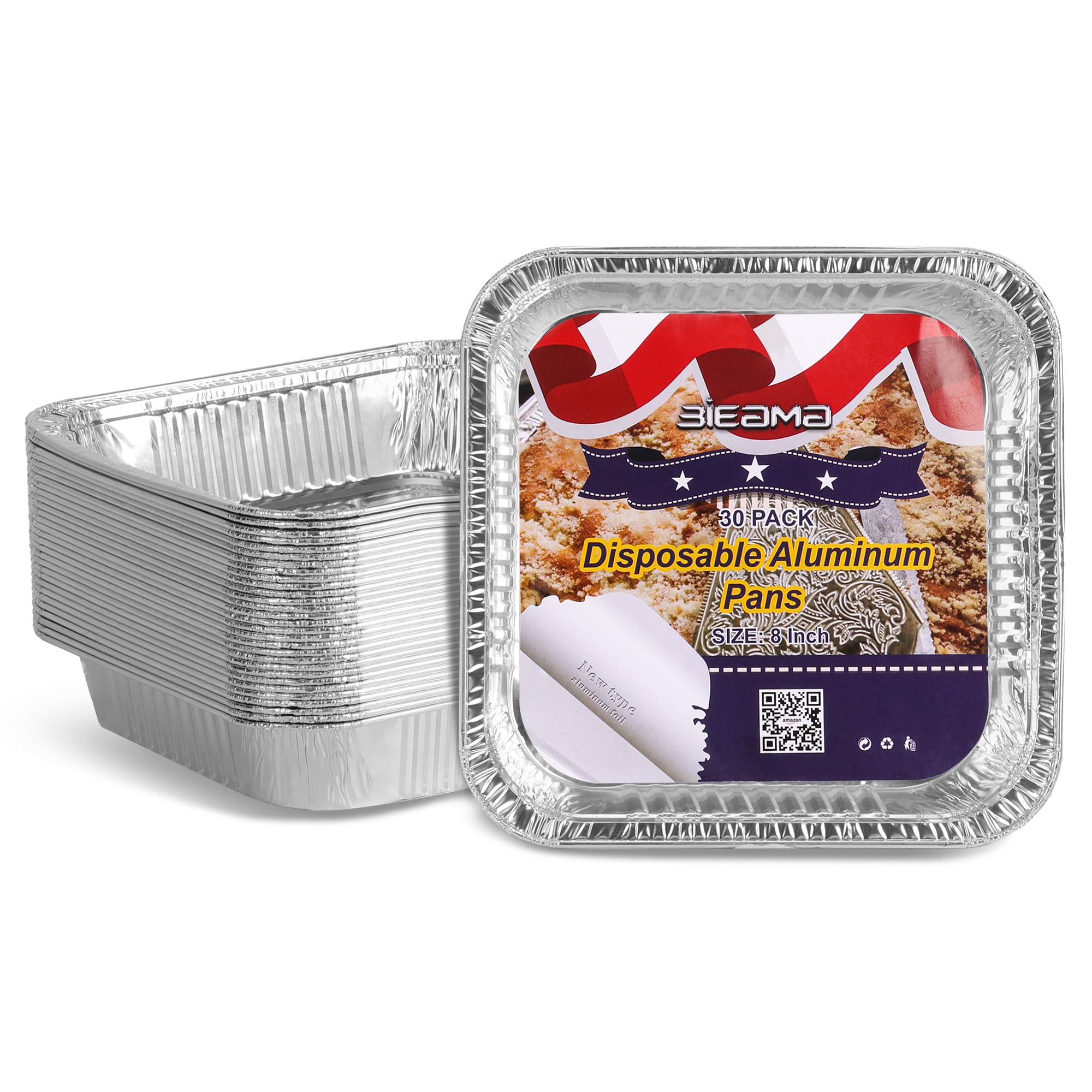 BIEAMA 30 Pack Aluminum Pans 8 x 8 Square Foil Pans Disposable Foil Pans Tin Tray for Baking, Cooking, Heating, Prepping Food