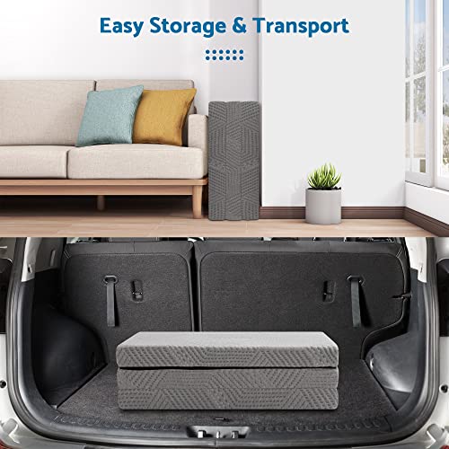 IULULU Folding Mattress, 4-Inch Single Size Tri-Fold Memory Foam Mattress Topper with Breathable & Washable Cover, Portable and Foldable Mattress for Floor, Guest Bed, Camping - CertiPUR-US Certified , Grey