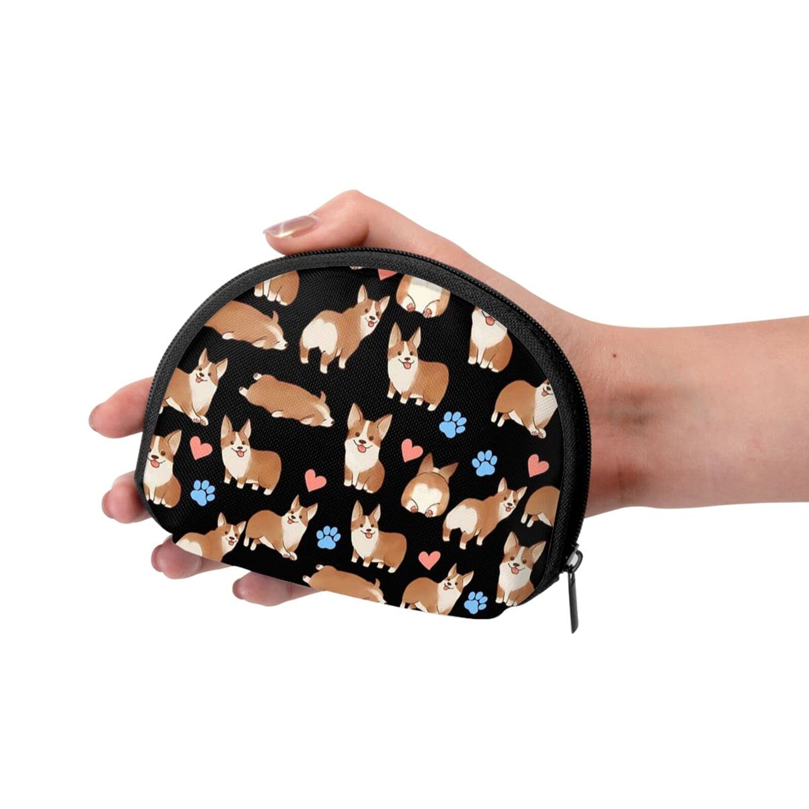 Cute Corgi Dog Canvas Small Coin Purse Pouch Change Wallet Card Holder with Zipper for Women Girls Gift
