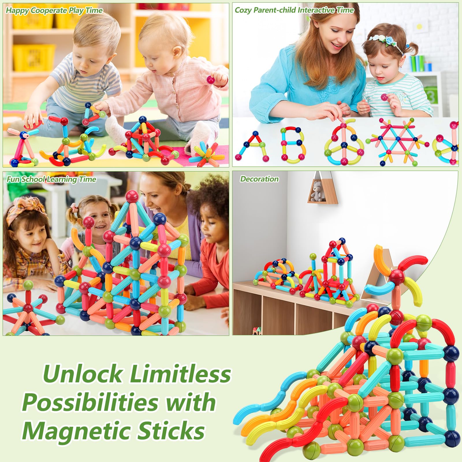 COUOMOXA Magnetic Building Blocks for Kids: STEM Educational Learning Toys - Montessori Fun Indoor Preschool Activity for Toddlers and 3+ Year Olds