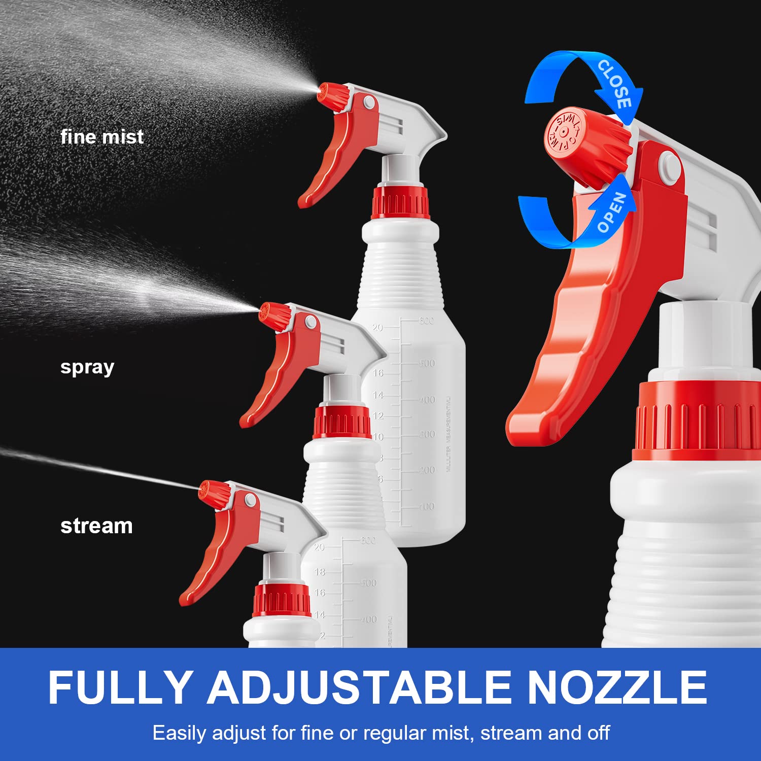 Bealee Plant Mister Spray Bottle (3 Pack, 16 oz), Plastic Empty Sprayer Bottles, Refillable Mist & Stream Water Misting Sprayer for Planting, Cleaning Solutions, Hair Care, Pet, BPA Free
