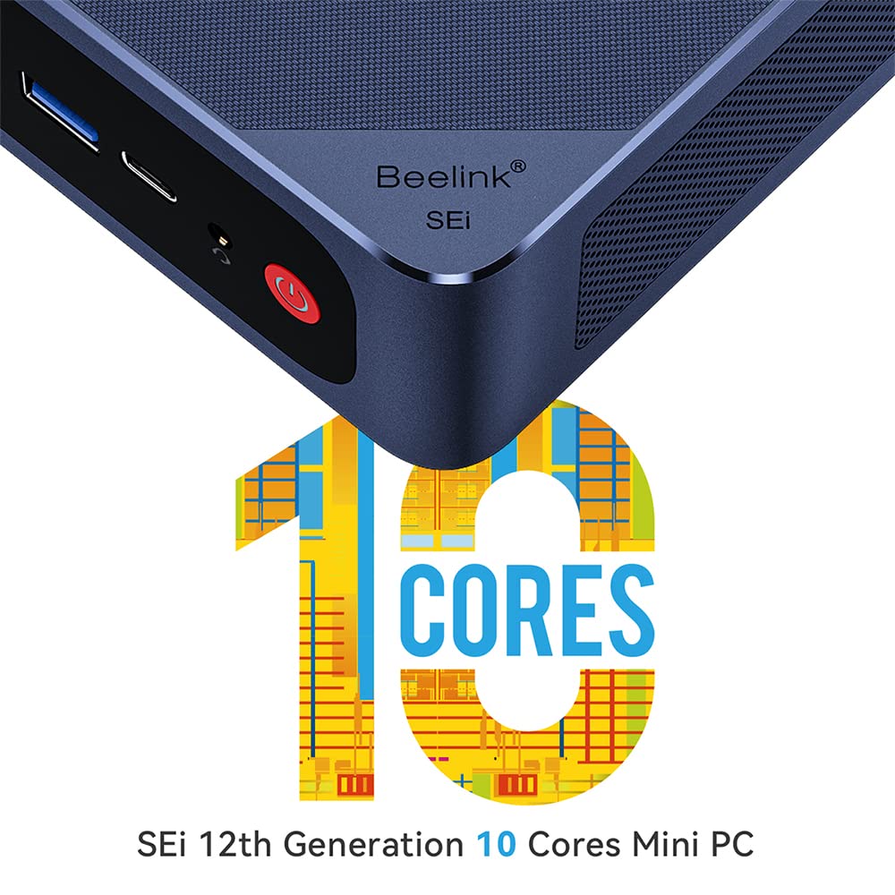 Beelink SEi12 Mini PC, Intel 12th Gen i5-1235U (up to 4.4GHz) 10C/12T, 32G DDR4 RAM 500GB PCle 4.0 M.2 SSD, Mini Desktop Computer Support Dual HDMI+Type-C 4K@60Hz Triple Display/WiFi6/BT5.2/Dual FA