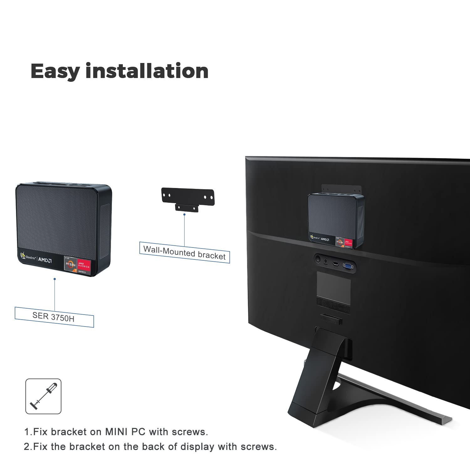 Beelink SER3 Mini PC,AMD Ryzen 7 3750H Processor,Mini Computer with 8G DDR4 RAM/256GB M.2 NVMe 2280 SSD,4K FPS/Dual HDMI/WiFi 5/BT4.0/Support Auto Power On