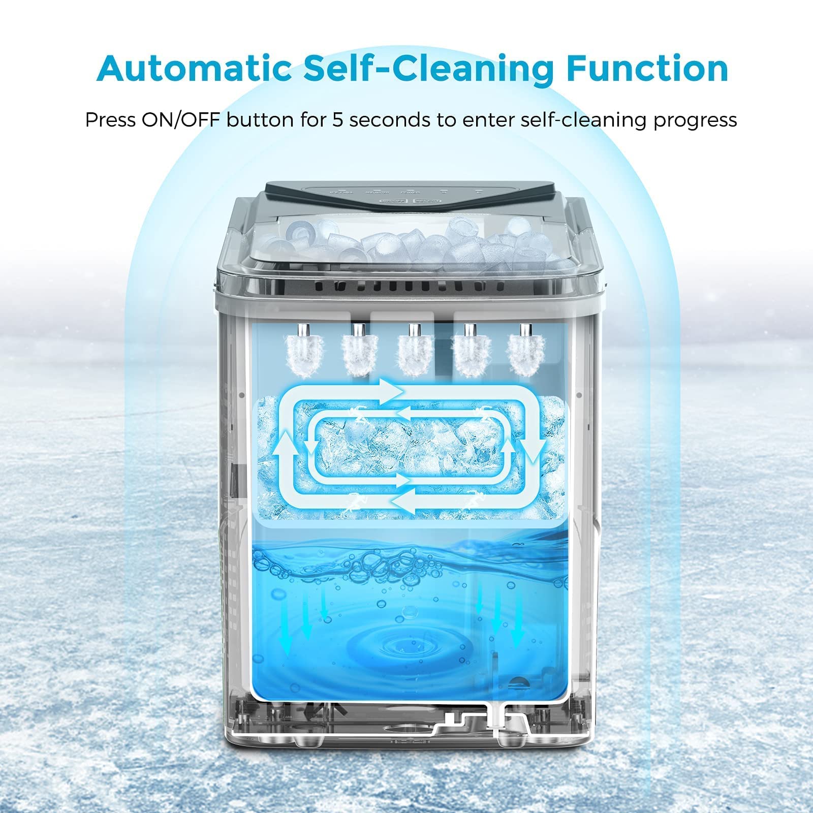 Ice Makers Countertop, Self-Cleaning Function, Portable Electric Ice Cube Maker Machine, 9 Ice Cubes Ready in 6 Mins, 26lbs 24Hrs with Ice Scoop and Basket for Home Kitchen Office, Stainless Steel