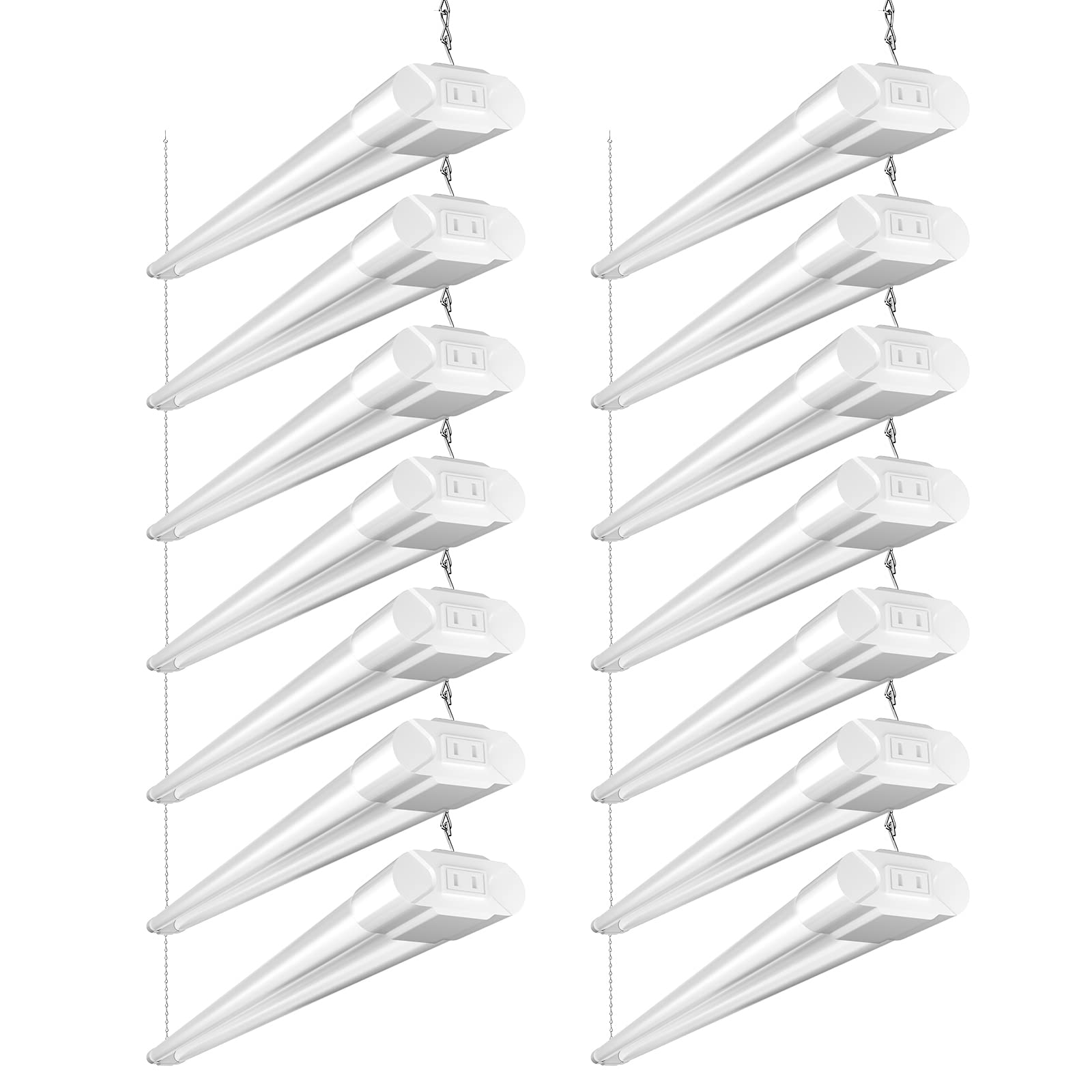 BBOUNDER 14 Pack Linkable LED Utility Shop Light, 4 FT, 6500K Cool Daylight, 4400 LM, 48 Inch Integrated Fixture for Garage, 40W Equivalent 250W, Surface + Suspension Mount, White