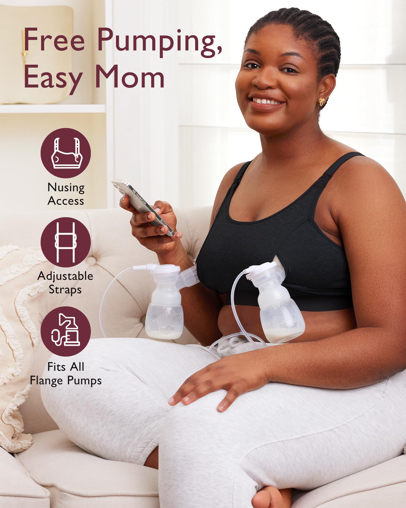 Momcozy Hands Free Pumping Bra, Adjustable Breast-Pumps Holding and Nursing Bra, Suitable for Breastfeeding-Pumps by Lansinoh, Philips Avent, Spectra, Evenflo and More Black