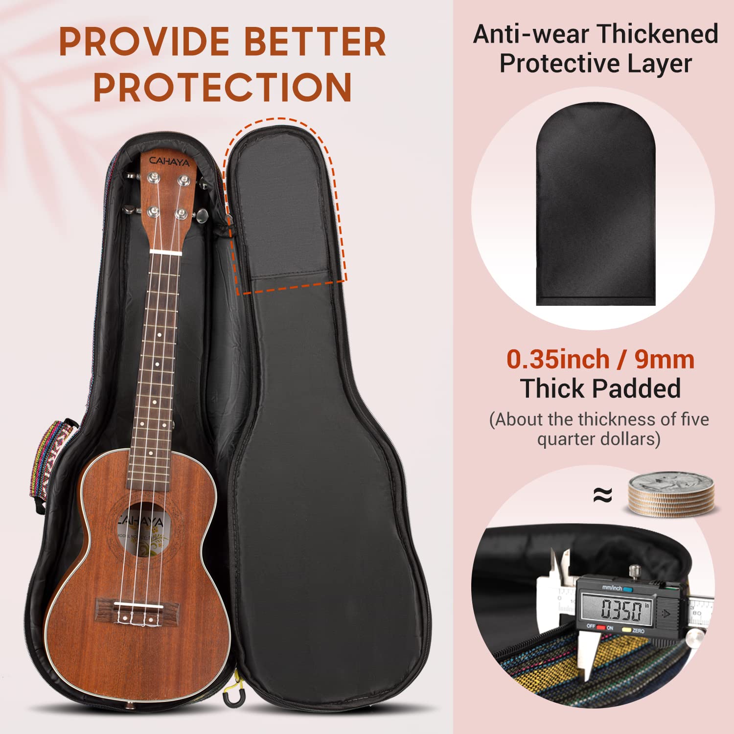 CAHAYA Ukulele Bag Soprano Ukulele Case 21 Inch Soft 0.35 Inch Thick Padded with Adjustable Straps
