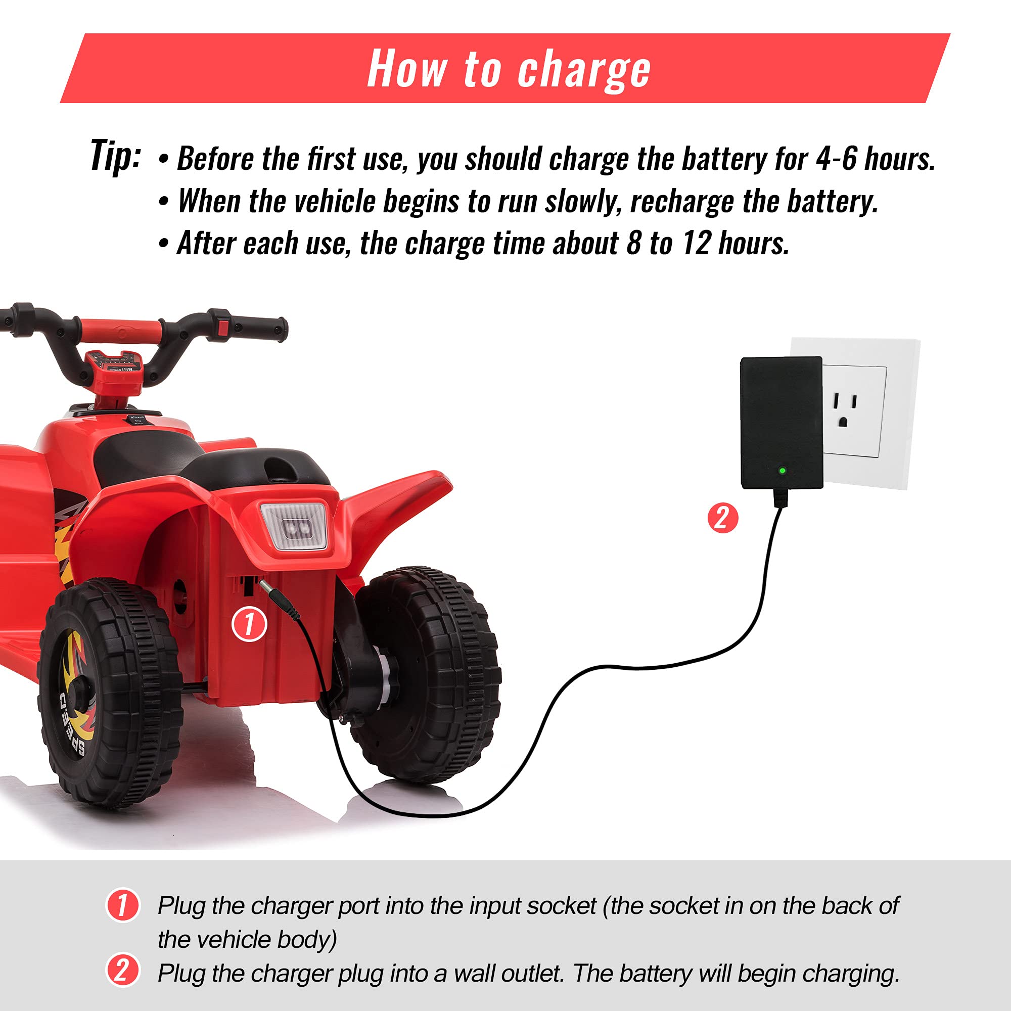 COLOR TREE Kids ATV, 6V Battery Powered Kids Electric Vehicle, 4 Wheeler Quad, 2 Speeds, Forward/Reverse Switch, Motorized Ride On Mini Vehicle Car for Toddlers Boys Girls, Ride on ATV