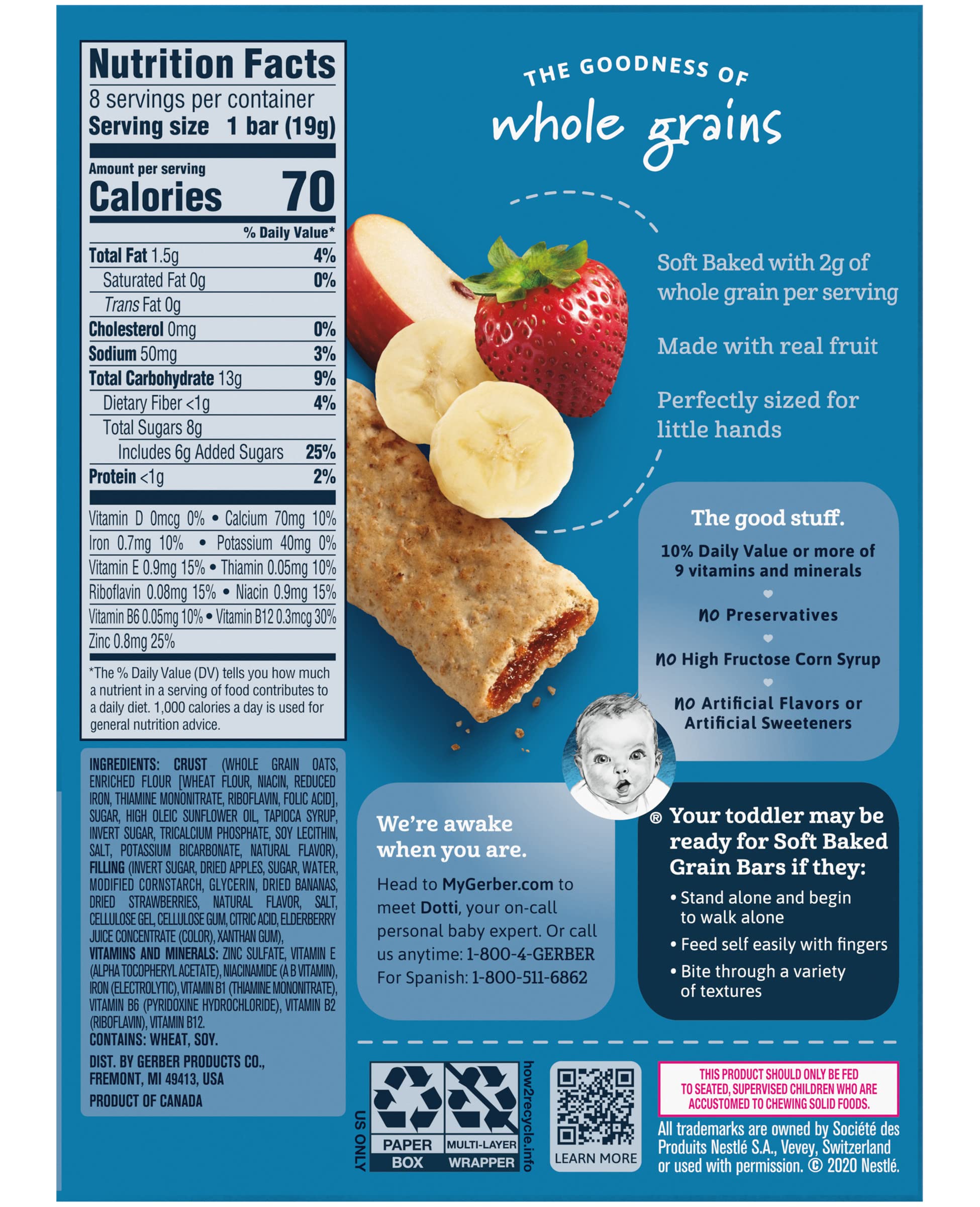 Gerber Snacks for Toddler Soft Baked Grain Bars Strawberry Banana, 5.5 Ounce (Pack of 6)