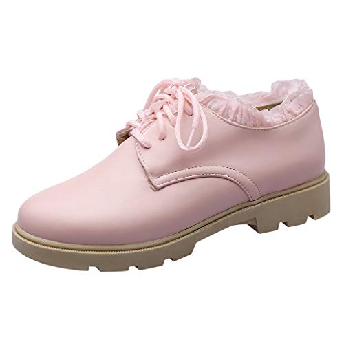 Fheaven Women's Casual Shoes Lace up Loafers Flat Platform Ankle Boots Round Toe Sneakers Shoes Pink
