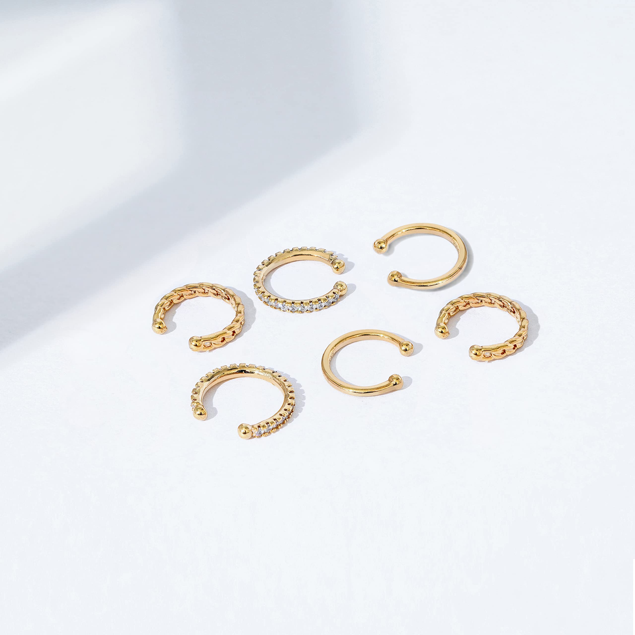 Amazon Essentials 14K Gold Plated Sterling Silver Set of 3 Ear Cuffs, Yellow Gold