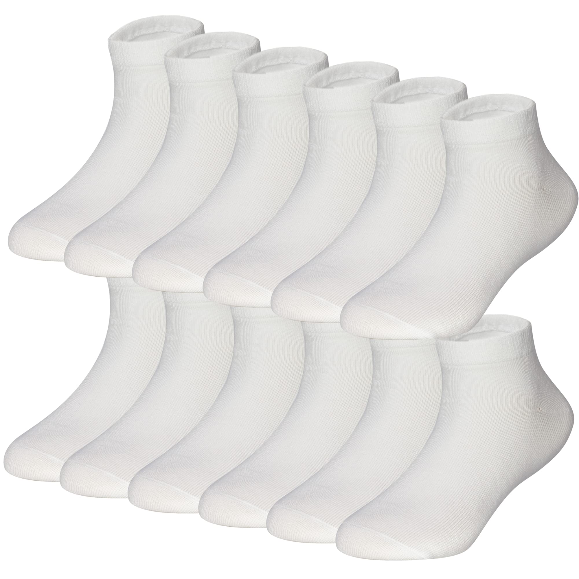 BEAR MUM Kids' Dozen Pack Back to School Low Cut Socks White and Black (10-12 years old, purewhite)