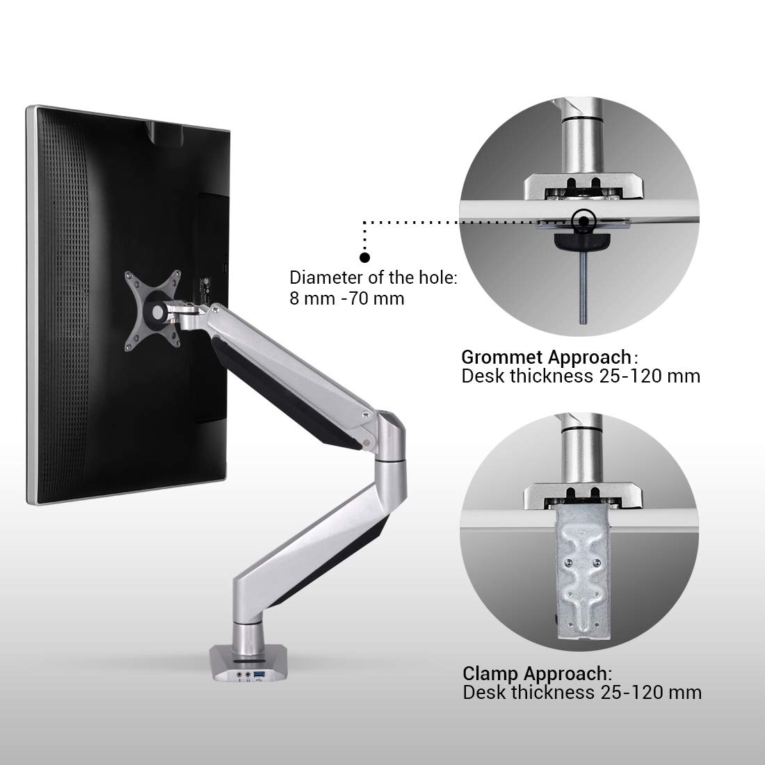 Monitor Mount Full Motion Monitor Arm Stand, Height Adjustable Computer Monitor Riser with Gas Spring, C Clamp, Cable Management for 10-34 inches,13.2-33 lbs LCD Screens