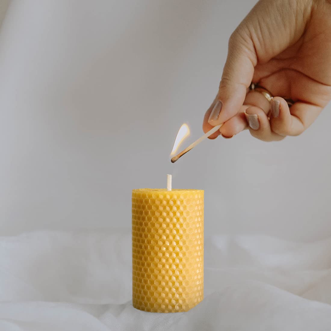Beeswax Pillar Candles Set of 6 - Handmade Pure Beeswax Rolled Candles for Gift & Home Decor (2×3.4 in)