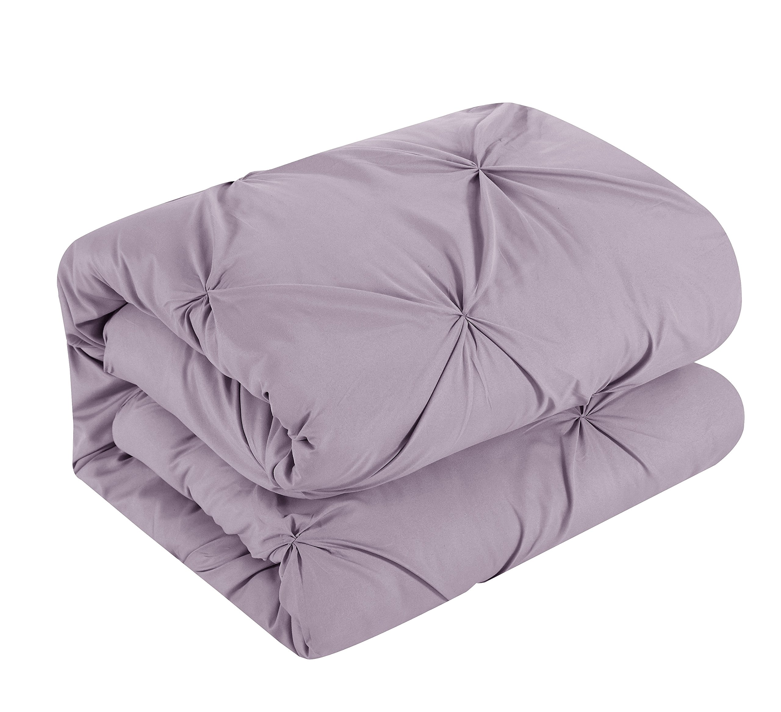 Chic Home Daya 4 Piece Duvet Cover Set Ruffled Pinch Pleat Design Embellished Zipper Closure Bedding, King, Lavender,