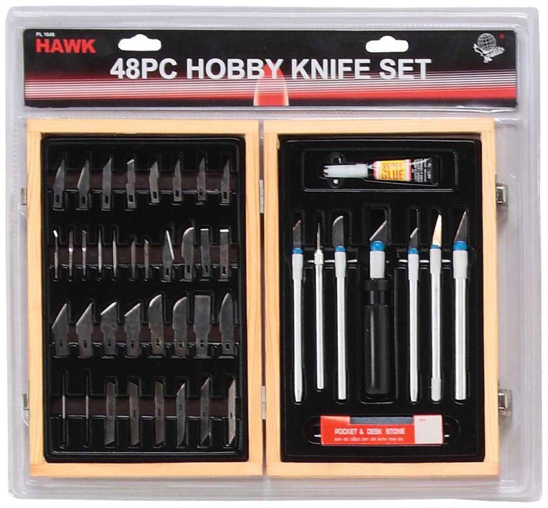 BLADE PRO 48 Pc Comprehensive Hobby Knife Set | Variety of Blades | Ergonomic Handles | Wooden Box 11" x 7" x 2" | Ultimate Craft Hobby Knife Blade Scapels For Precision Cutting Crafting