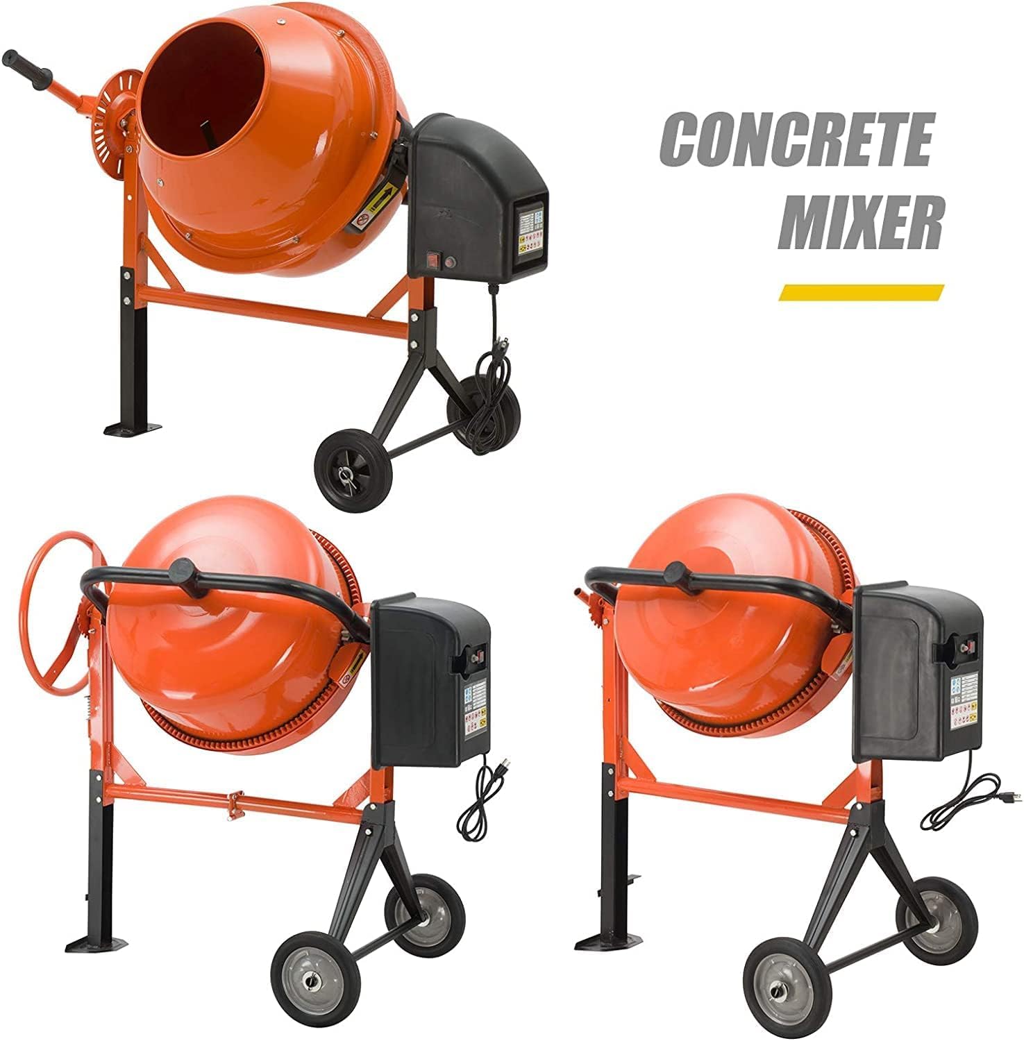 TABU Electric Cement Mixer, 5.0 Cu Ft Portable Concrete Mixer, Mortar Mixing for Stucco/Seeds, Freestanding Cement Mixing Tools with Wheels for Stucco