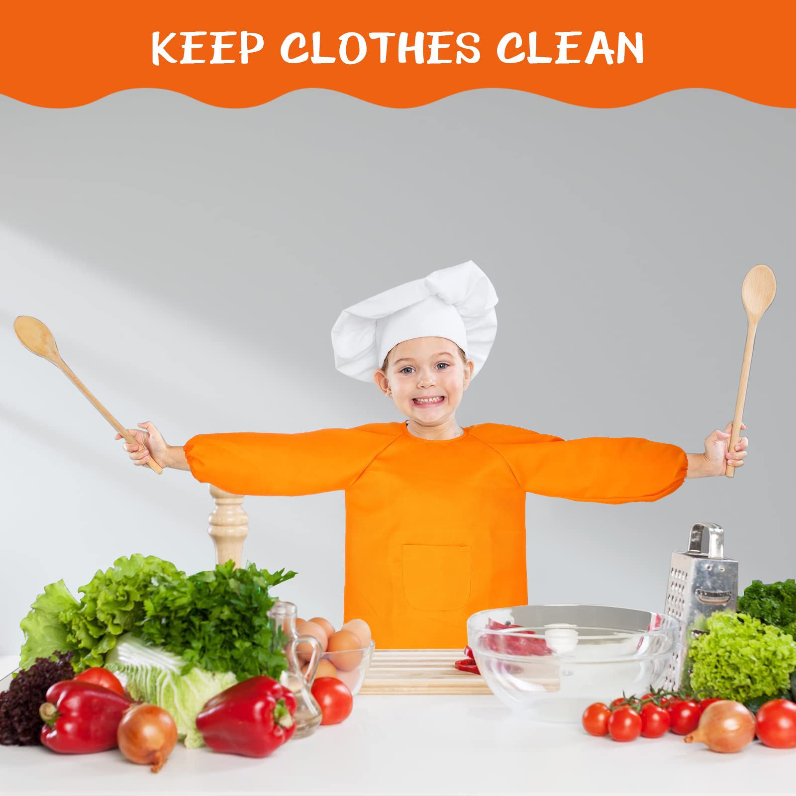 Geyoga 6 Pcs Art Smock for Kids Colorful Painting Artist Smock Waterproof Apron Toddler Full Coverage Long Sleeve Apron with Pocket for School Class, for Age 3 to 8