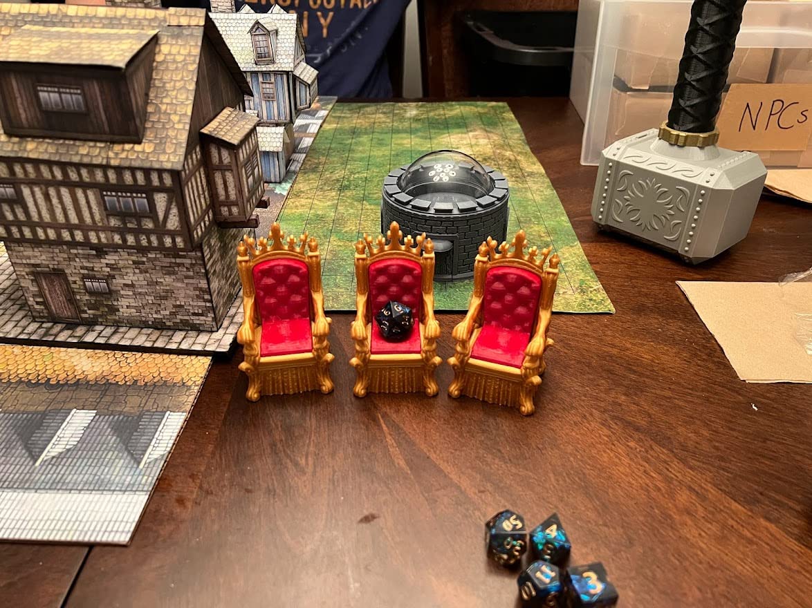 MunnyGrubbers - Dice Jail Cage - Time Out Chair & Dunce Hat - Chair of Shame - Crit Crown & Lucky Throne - (Random 7PC D20 Dice Set Included) - Gift for Dungeons and Dragons - DND - D&D - (Combo A)