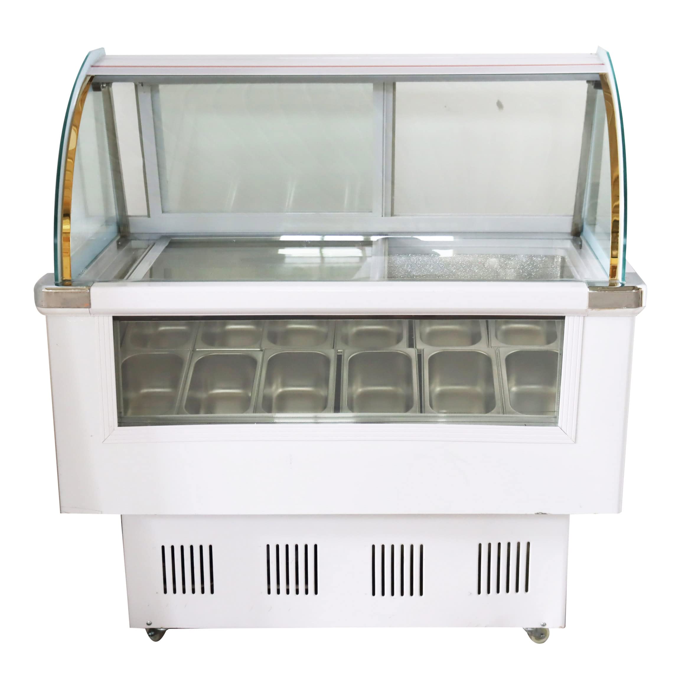 TECHTONGDA Commercial Ice Cream Chest Refrigerator Display Case Showcase Gelato Freezer With LED Light 220V 12 Pan