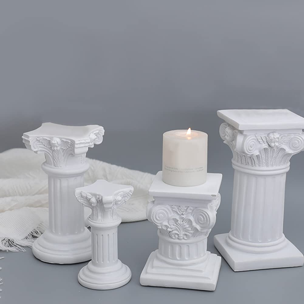 GEZICHTA Roman Pillar Greek Column Statue Resin Figurine Base Sculpture Wedding Table Decorations Indoor Home Decor(3.5x3.7x6.9 inch,Square)