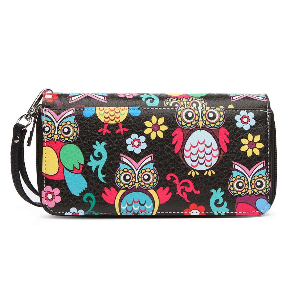 Colorful Owl Rhinestone Studded Spring Western Style Studs Fashion Clutch Purse Women Country Wrist Strap Wristlets Wallet