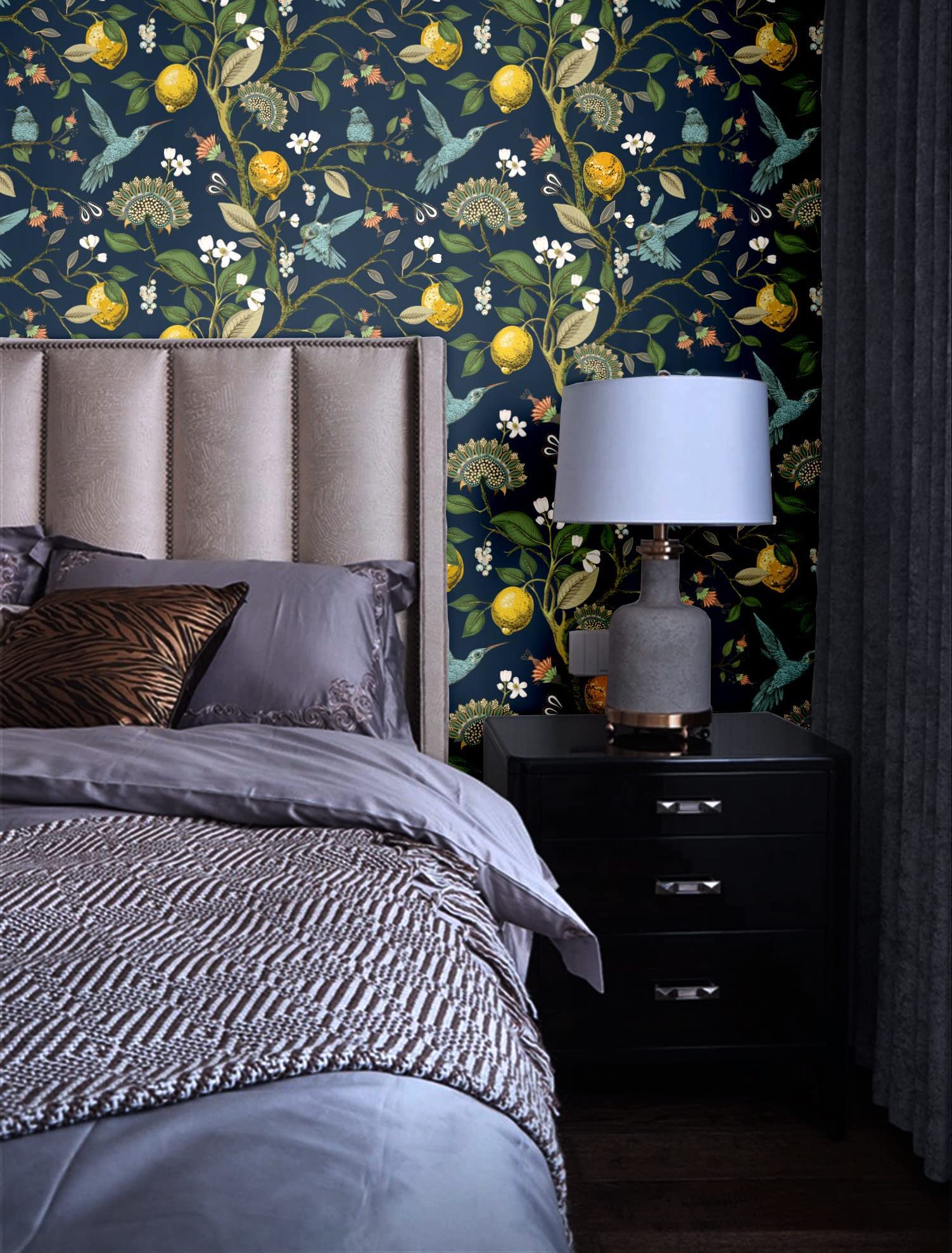Blooming Wall Blue Bird Fresh Lemon Tree Peel and Stick Wallpaper Removable Self Adhesive Wall Mural Wall Decor, 14.5 Square Ft/Roll