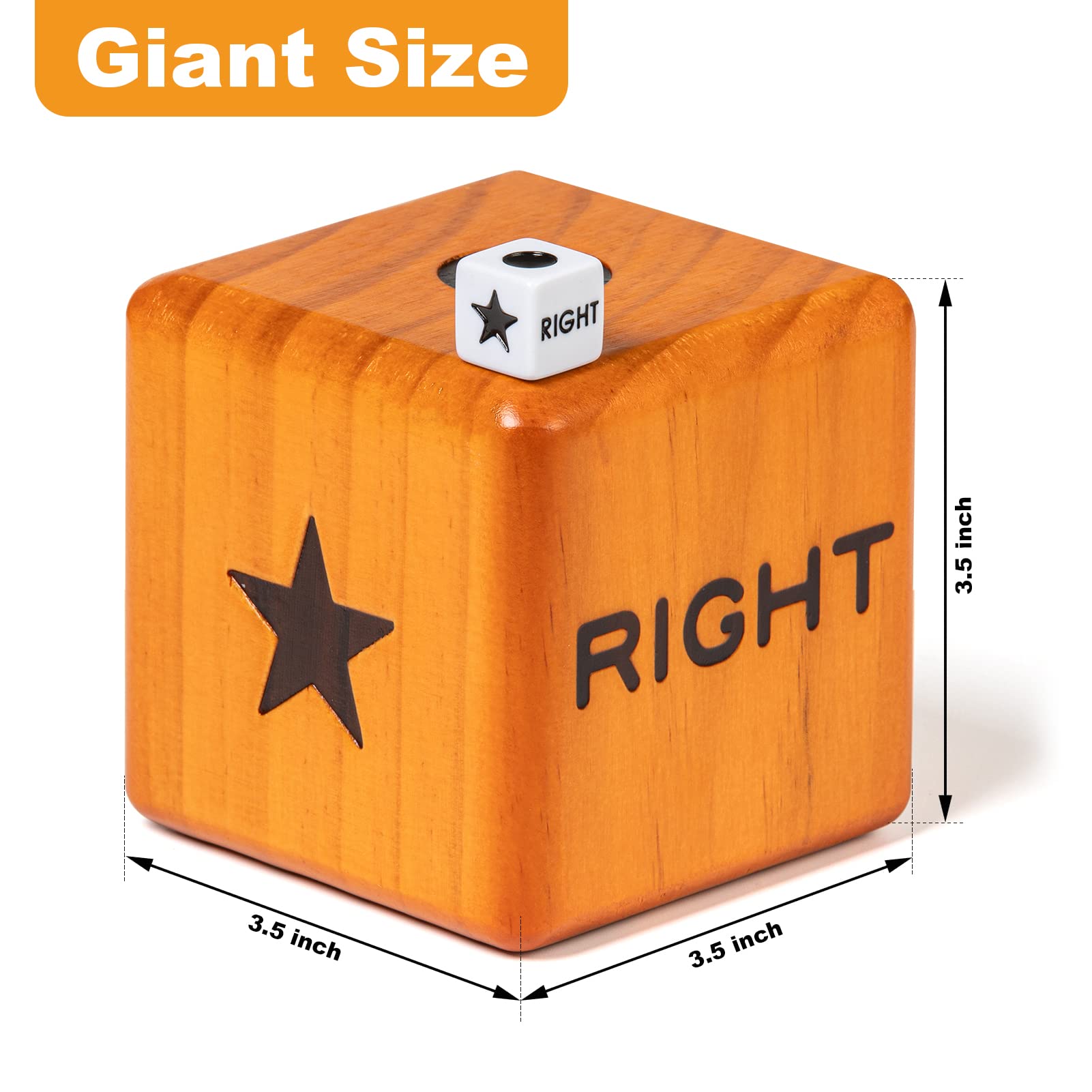 Crobyi Giant Right Center Left Dice Game with 24 Large Chips & Carry Bag. 3.5" Giant Wooden Outdoor & Lawn Dice Game for Family.