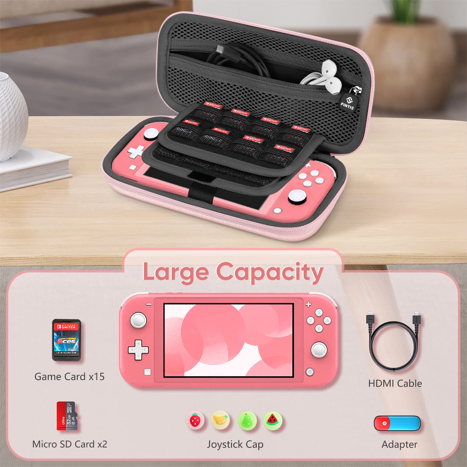 Fintie Carrying Case for Nintendo Switch Lite 2019, [Shockproof] Hard Shell Protective Cover Travel Bag w/15 Game Card & 2 Micro SD Card Slots for Switch Lite Console & Accessories, Rose Gold