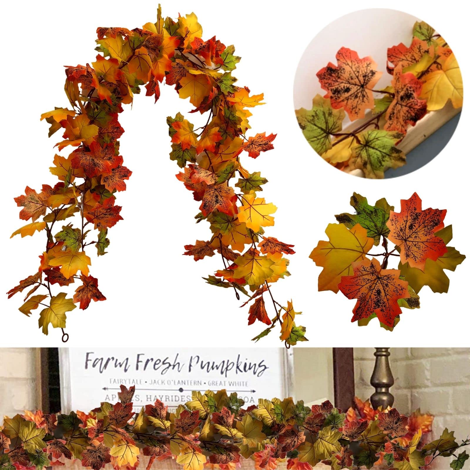 Gobograss Fake Maple Leaves Vines Hanging Garland 2pcs 11.4ft Silk Leaves for Home Decor Hanging Plants Greenery Garland Fake Flower for Garden Halloween Thanksgiving Party Wall Decor