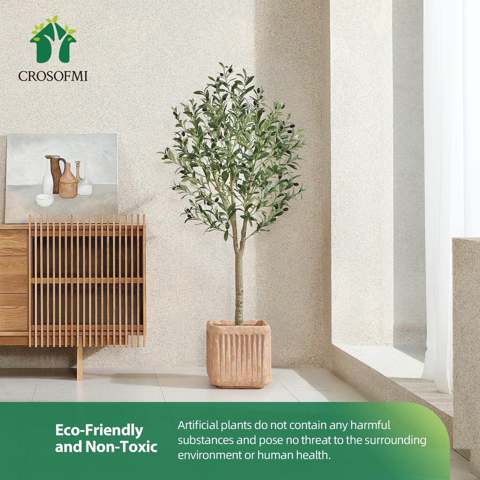 CROSOFMI Artificial Olive Tree Plant 5 Feet Fake Topiary Silk Tree, Perfect Faux Plants in Pot for Indoor Outdoor House Home Office Garden Modern Decoration Housewarming,2Pack