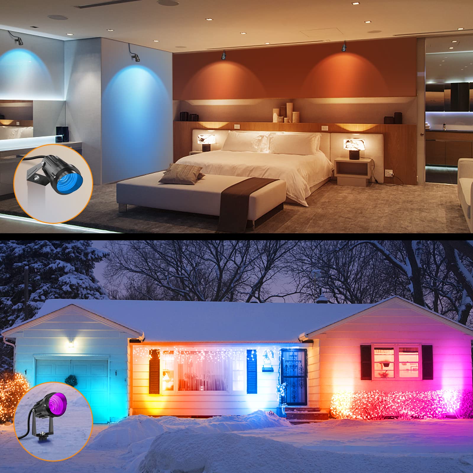 Musuger 1500LM LED High Brightness Outdoor Landscape Lighting 15W RGB Color Changing Landscape Lights Bluetooth Remote Control Spot-Lights with Plug in IP66 Waterproof Flood Light for Garden - 1 Pcs