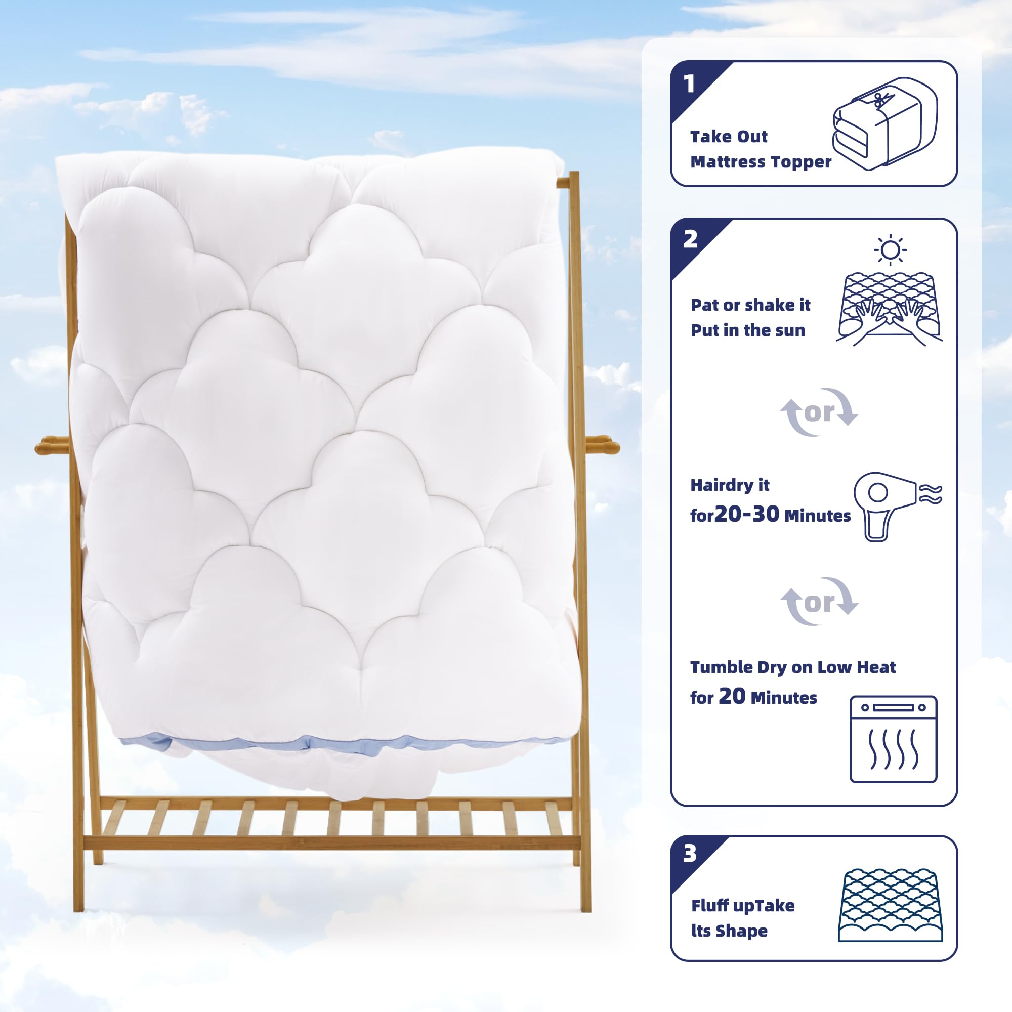 BDEUS Twin Mattress Topper, 1450 GSM Extra Thick Mattress Pad Cover Cloud for Body Pain Relief, 3D+7D Snow Down Alternative Bed Topper, Plush Pillow Top with 8-21 Inch Deep Pocket-39 x75 White