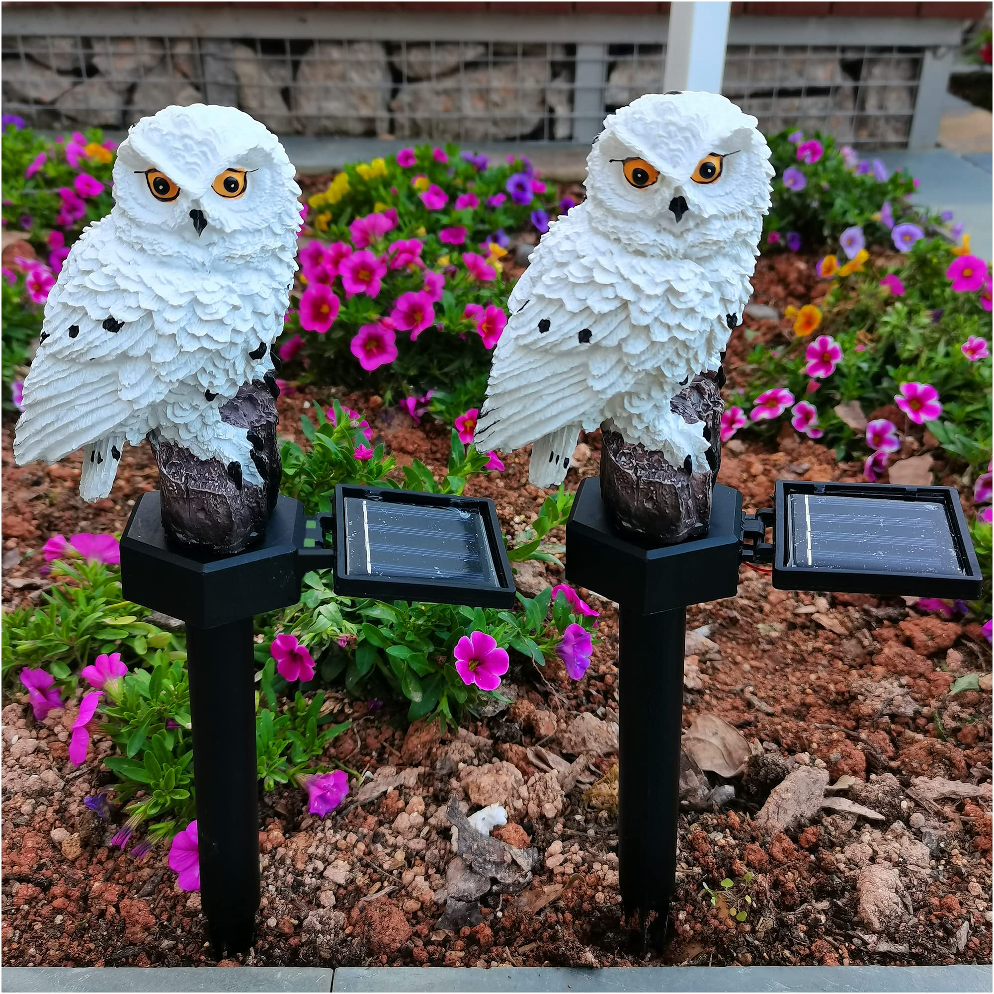 MXJIAELE Owl Solar Lights Garden for Home Decorations Owls Night Lights for Outdoor Garden Yard White Owls LED Light Stake Garden Decor (White