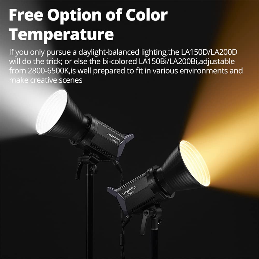Godox LA200Bi Video Light, 230Ws 2800K-6500K Bi-Color LED Light, CRI 96+ TLCI 97+,11 FX Effects,Support Godox Light APP for Studio Portrait Photography