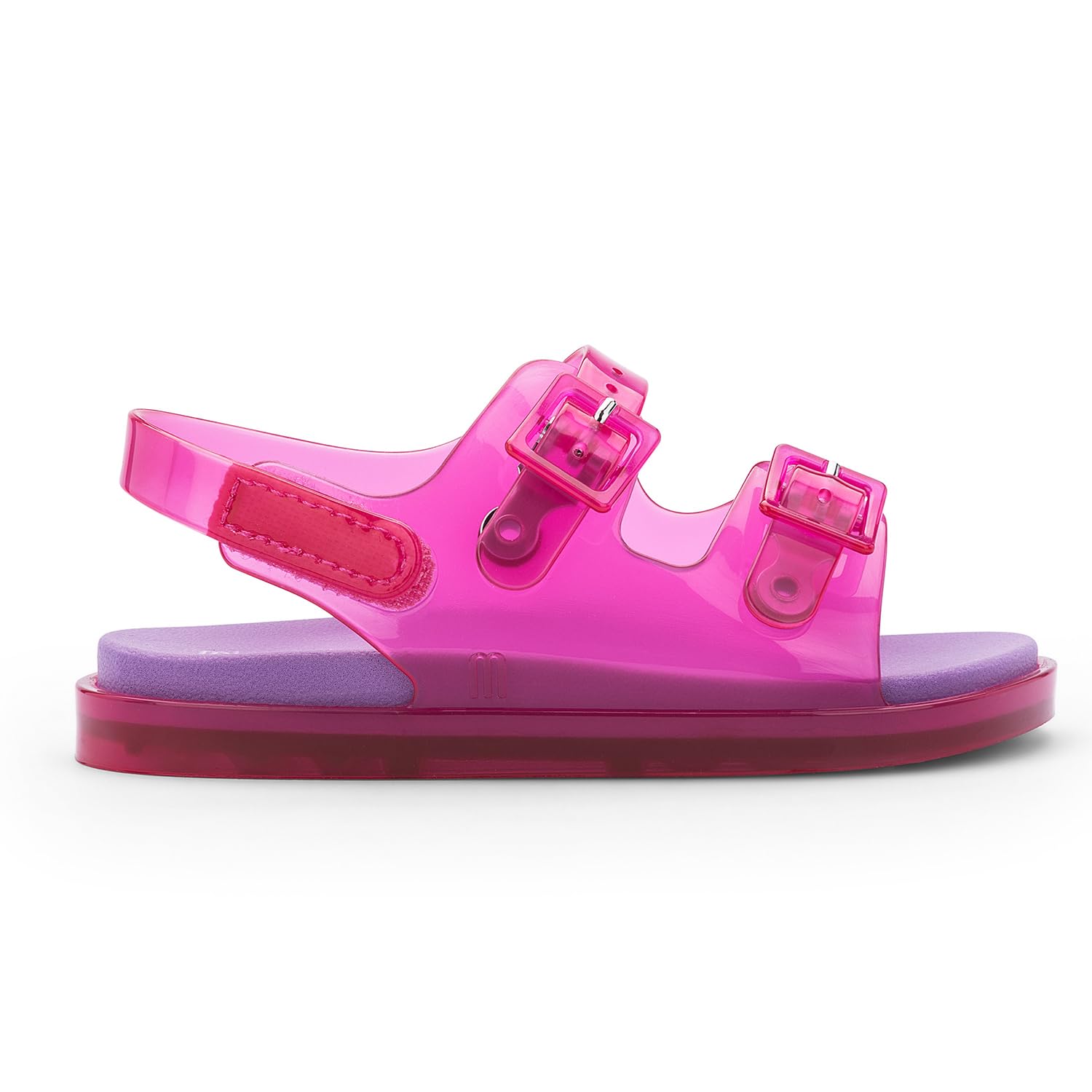 mini melissa Wide Jelly Sandal for Babies/Toddler - Soft, Flexible Summer Jelly Shoes for Toddler Girls with Double Straps, Adjustable Buckles and Hook & Loop Rear Fastener, Pink/Lilac, 8