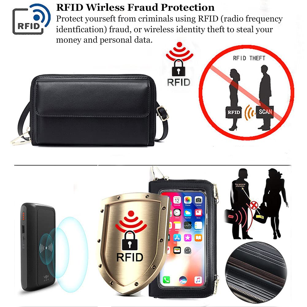 Formva Women Touch Screen Crossbody Bags Cell Phone Wristlets Purse, RFID Blocking Clutch Wallets Card Holder with 2 Shoulder Strap, C-rose Red