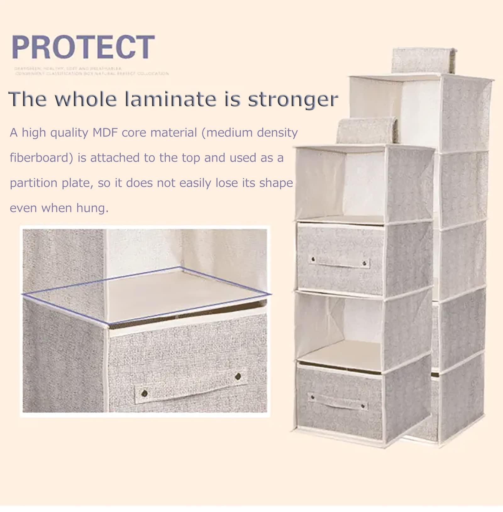 Hanging Closet Organizer with Drawer,Easy Mount Foldable 3-Shelf Closet Hanging Storage Shelves for Clothes Handbag Shoes Accessories Storage,Space Saver,Gray