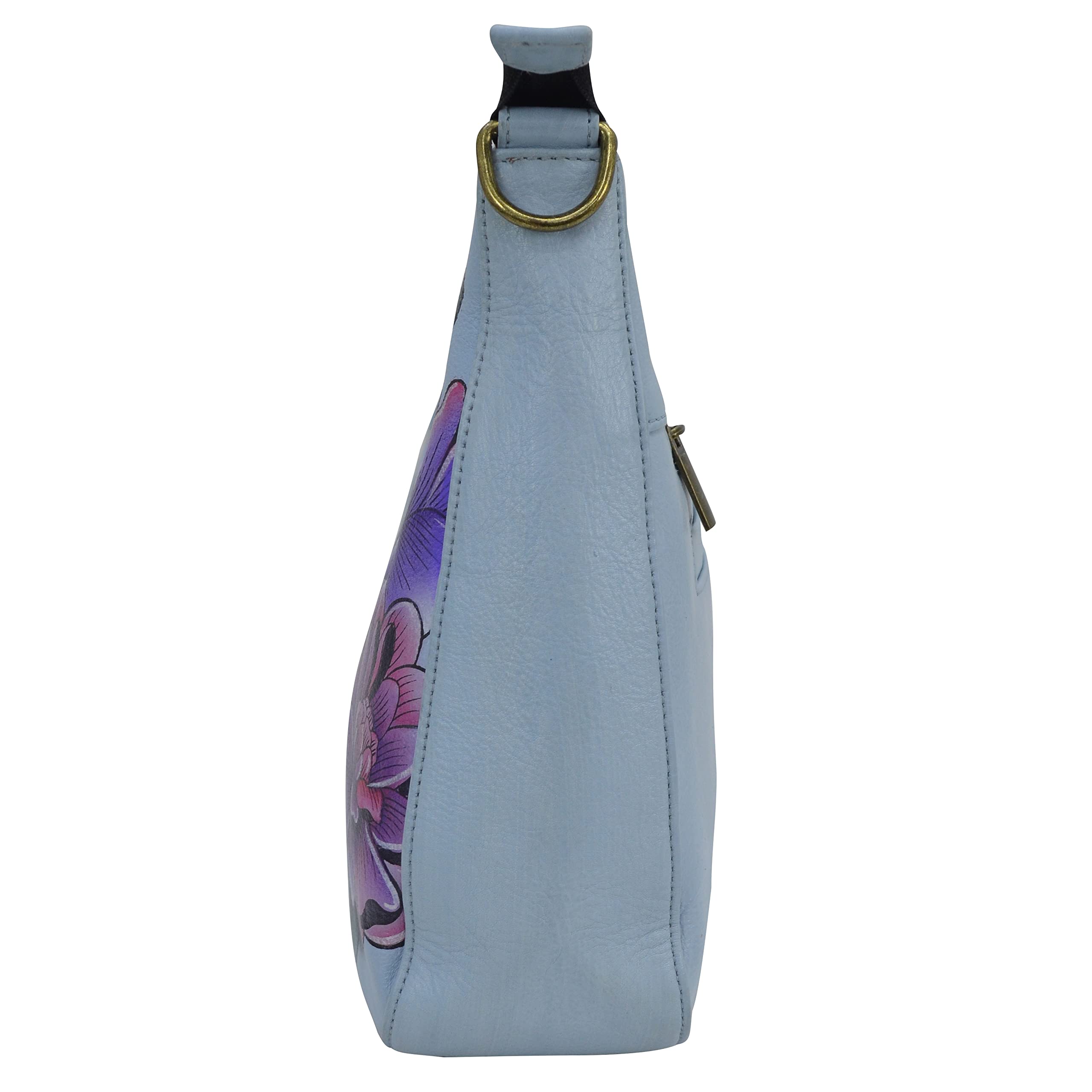 Anna by Anuschka Women's Hand-Painted Genuine Leather Large Top Zip Hobo - Garden Jewels