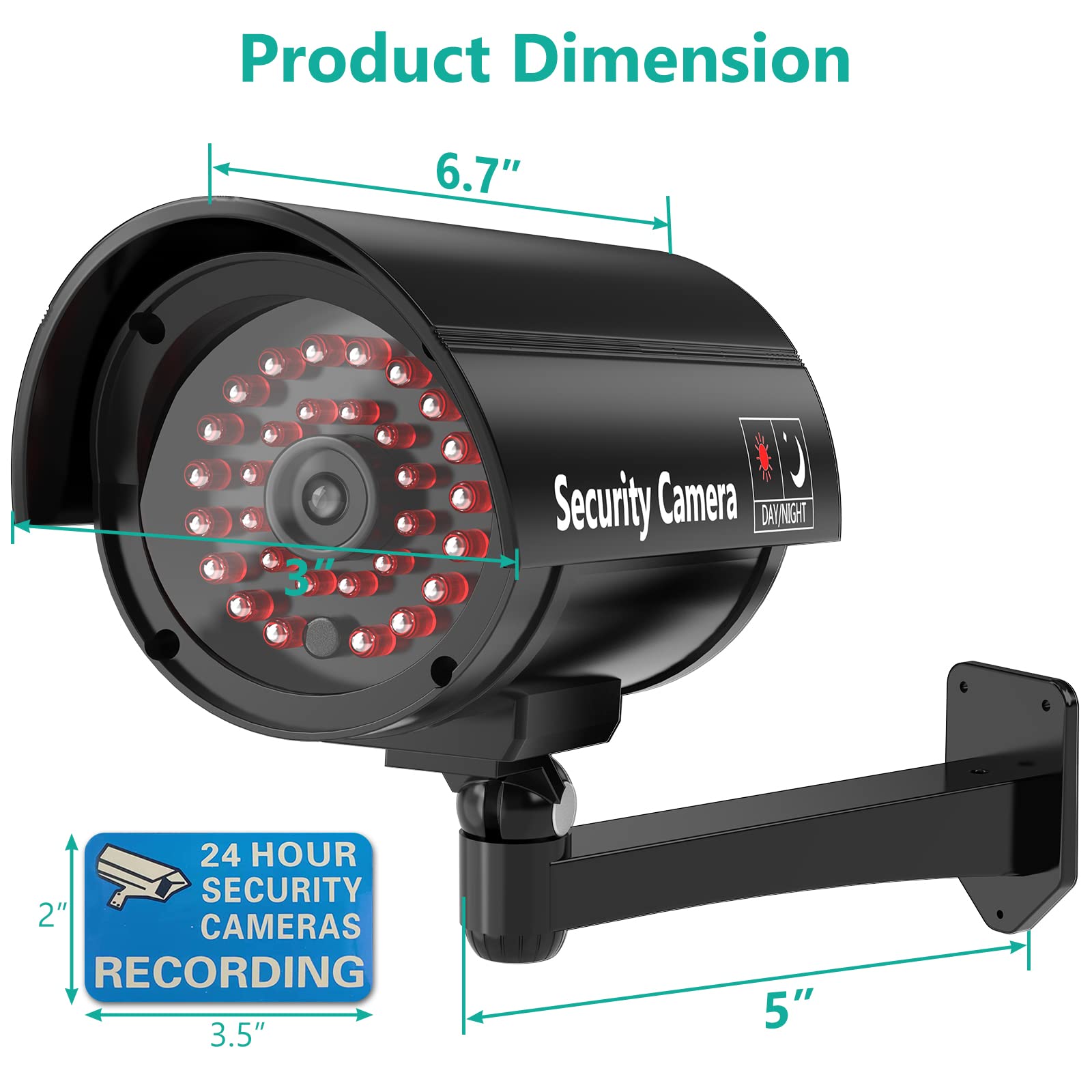 WALI Bullet Dummy Fake Surveillance Security CCTV Dome Camera Indoor Outdoor with 30 Illuminating LED Light and Security Alert Sticker Decals (B30-4), 4 Packs, Black