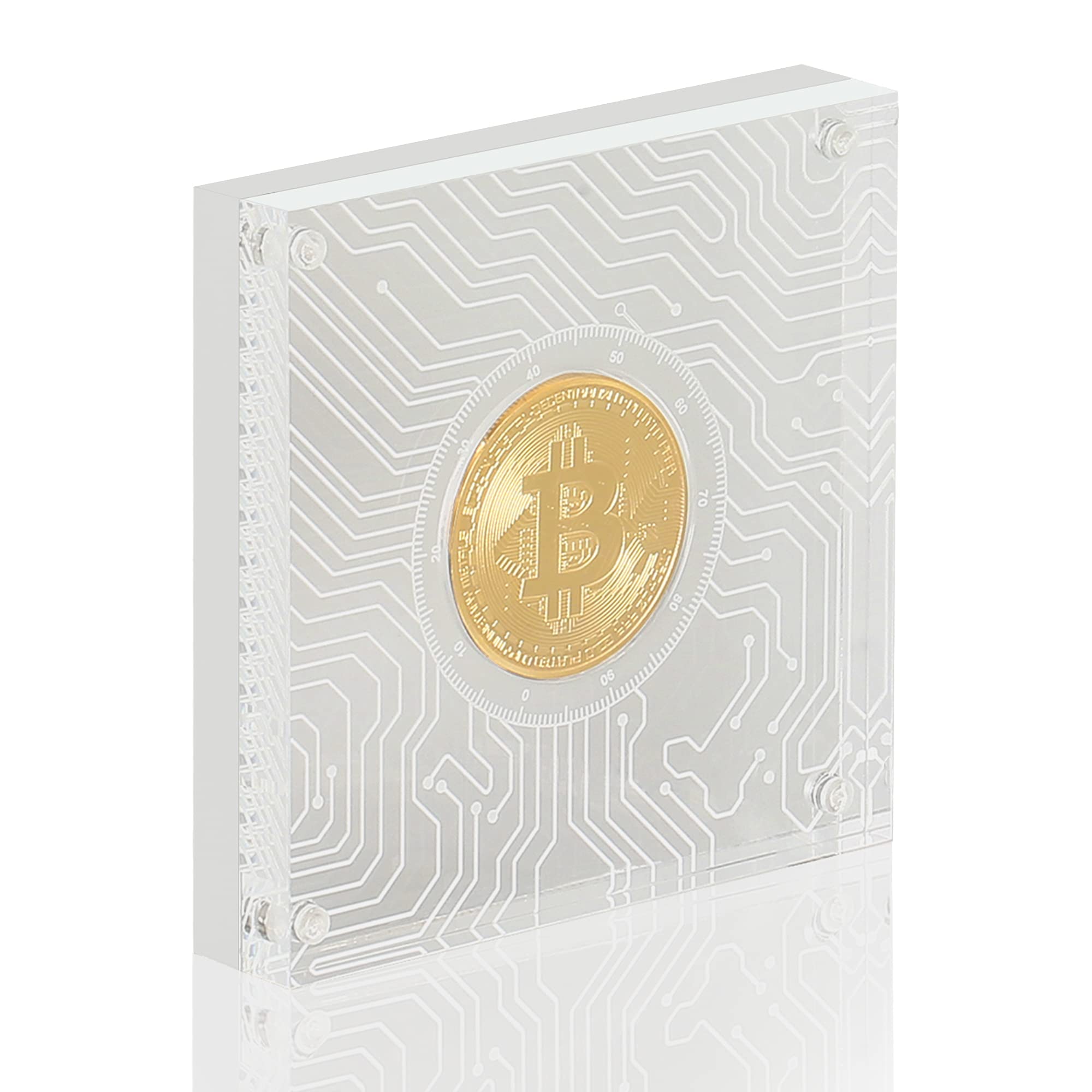 Crypto Coin Set with Display Case Bitcoin Showcase, Physical Bitcoin Coin with Acrylic Glass Magnetic Display Case, Gold Plated Cryptocurrency Coins