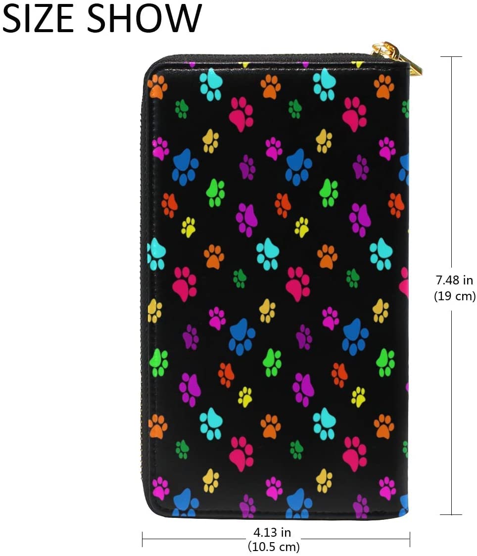 HAUYE Women’s Colorful Dog Paw Print Leather Wallet Cute Girl Zipper Clutch Purse