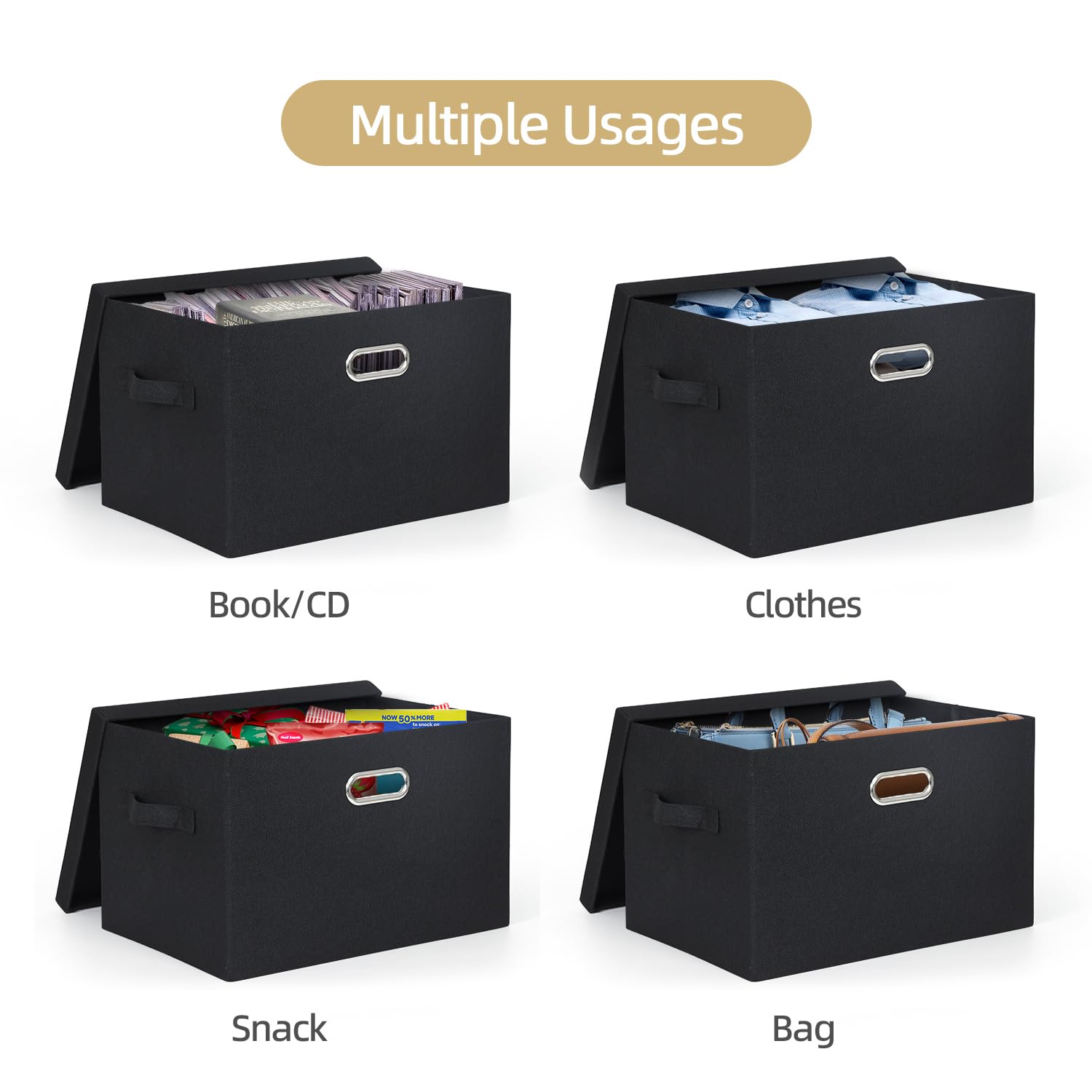 BinWhiz Storage Bins with Lid, Fabric Cube Bins Organizer Basket, Foldable Storage Box Containers with Handles for Closet Shelf Home Office Utility Room, 2-Pack (Small Size: 15x11x8.3 Inch, Black)